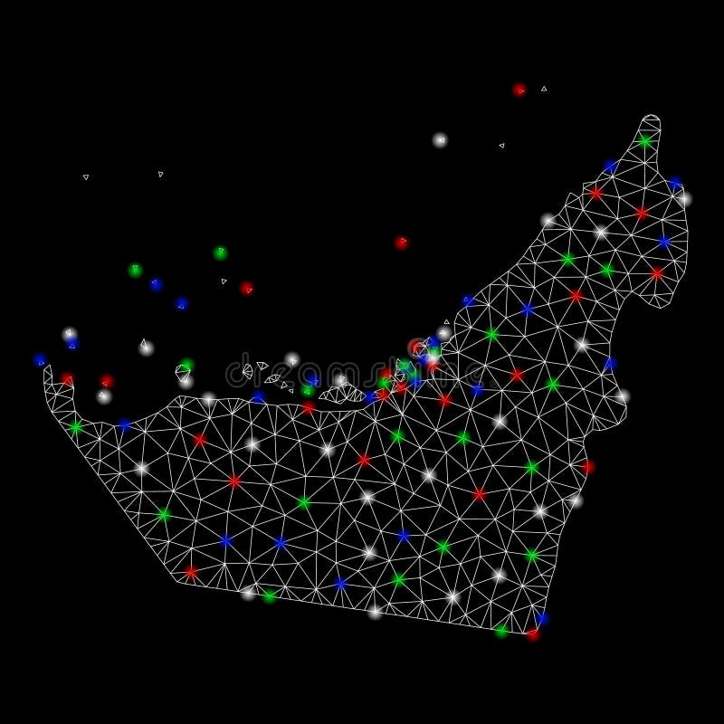 Bright Mesh Network Arab Emirates Map with Flash Spots Stock Vector ...