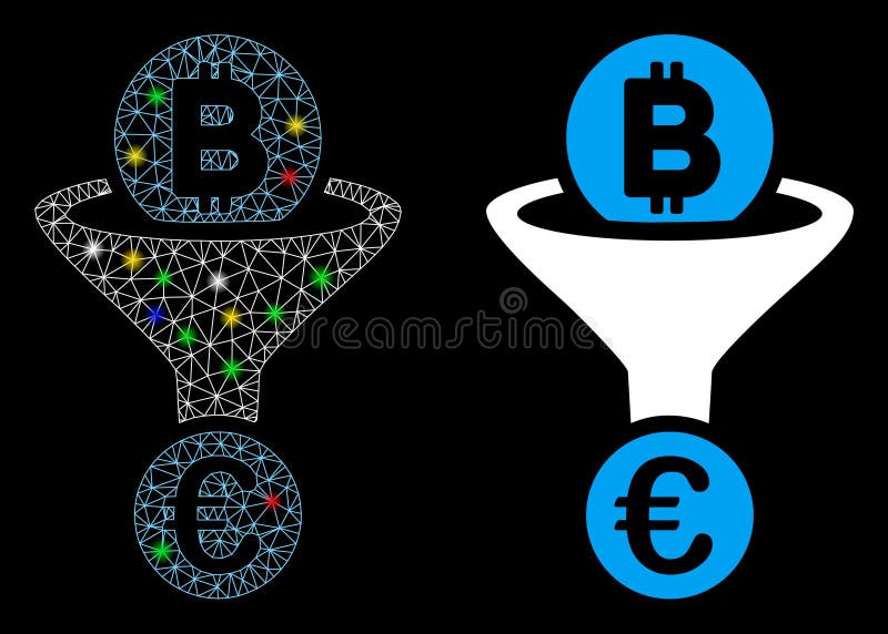 Bright Mesh Network Bitcoin Euro Conversion Funnel Icon with Light ... Bright Mesh Network Bitcoin Euro Conversion Funnel Icon with Light ...