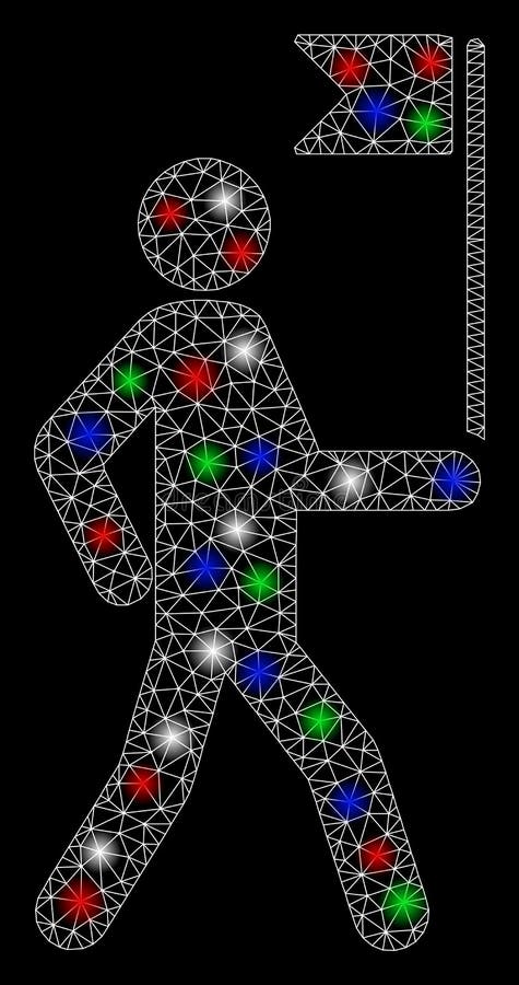 Bright Mesh Network Guide Man with Flag with Light Spots Stock Vector ...