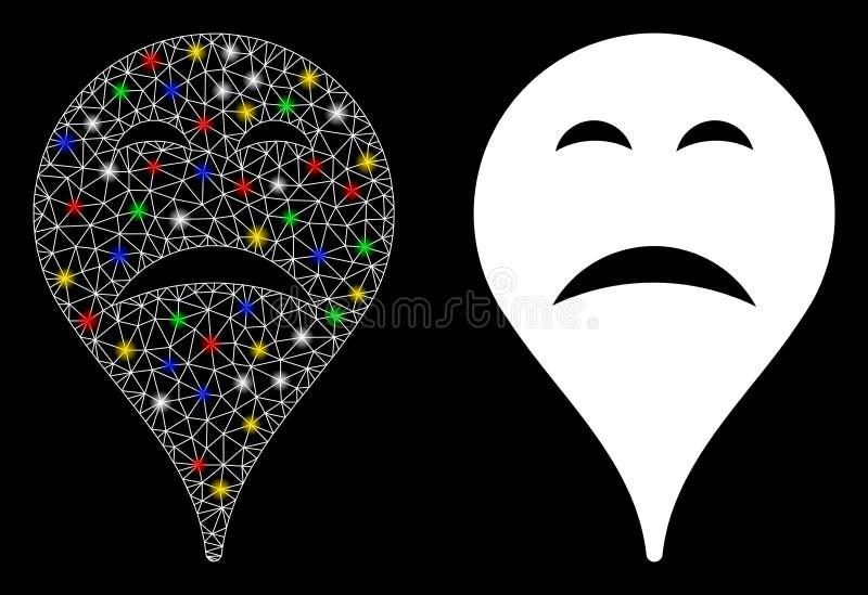 Bright Mesh Network Sadness Smiley Map Marker Icon with Flash Spots ...