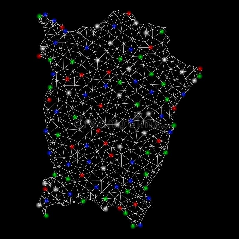 Bright Mesh Wire Frame Penang Island Map with Flare Spots Stock Vector ...