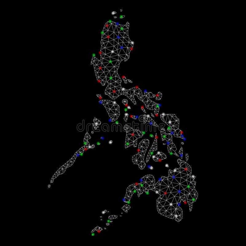 Bright Mesh 2D Philippines Map with Flash Spots Stock Vector ...