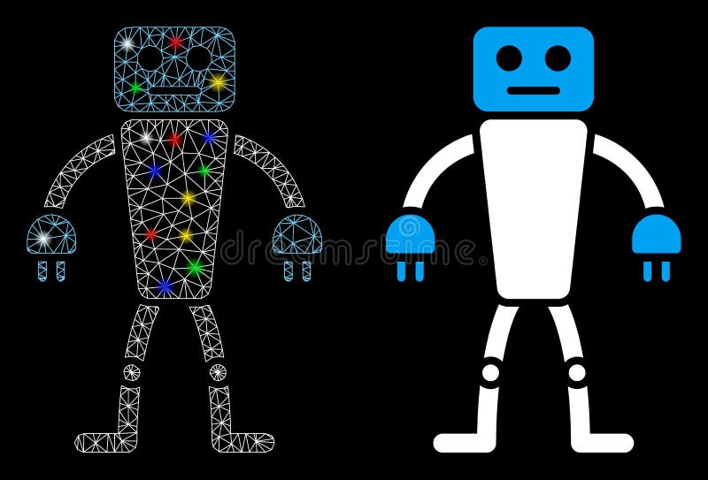Glossy Mesh Carcass Robot Icon with Flare Spots Stock Vector ...