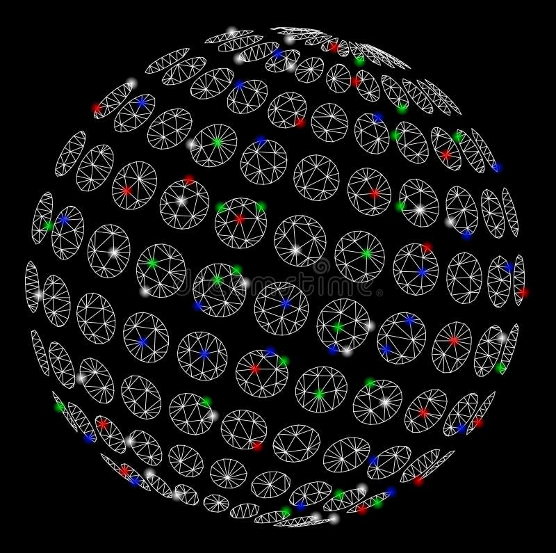 Bright Mesh Wire Frame Abstract Dotted Sphere with Light Spots Stock ...