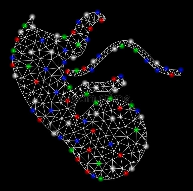 Bright Mesh Wire Frame Ape Embryo with Light Spots Stock Vector ...