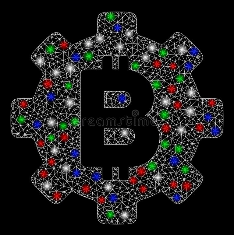 Bright Mesh Wire Frame Bitcoin Cog Wheel with Flash Spots Stock Vector ...