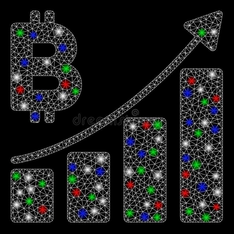 Bright Mesh Wire Frame Bitcoin Growth Trend with Flash Spots Stock ...