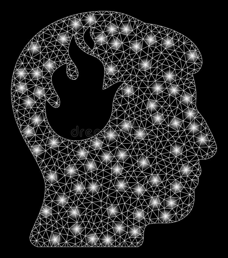 Bright Mesh Wire Frame Brain Fire with Light Spots Stock Vector ...