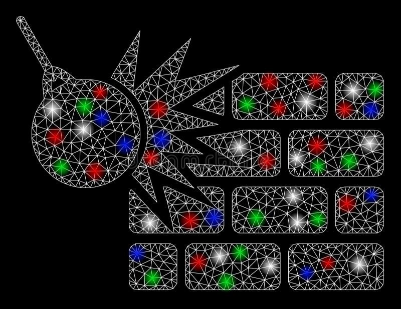 Bright Mesh Wire Frame Brick Wall Destruction with Flare Spots Stock ...