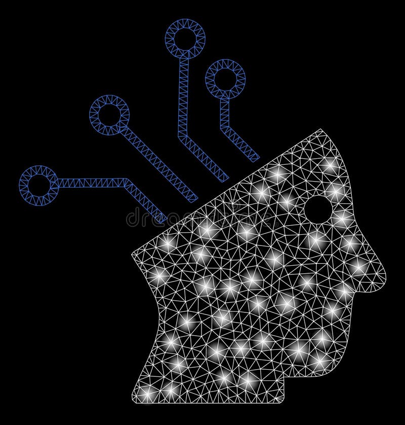Bright Mesh Wire Frame Cyborg Brain Circuit with Light Spots Stock ...