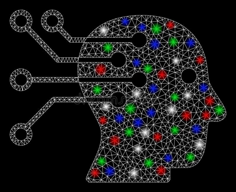 Bright Mesh Wire Frame Cyborg Brain Interface Circuit with Flash Spots ...