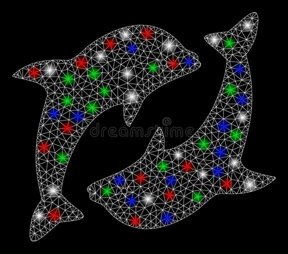 Bright Mesh Wire Frame Dolphins with Flare Spots Stock Vector ...