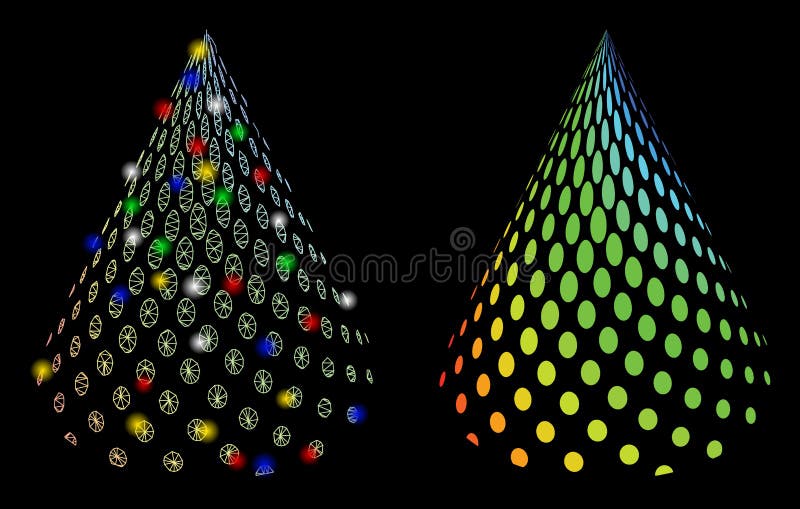 Bright Mesh Wire Frame Dotted Abstract Cone Icon with Flash Spots Stock ...