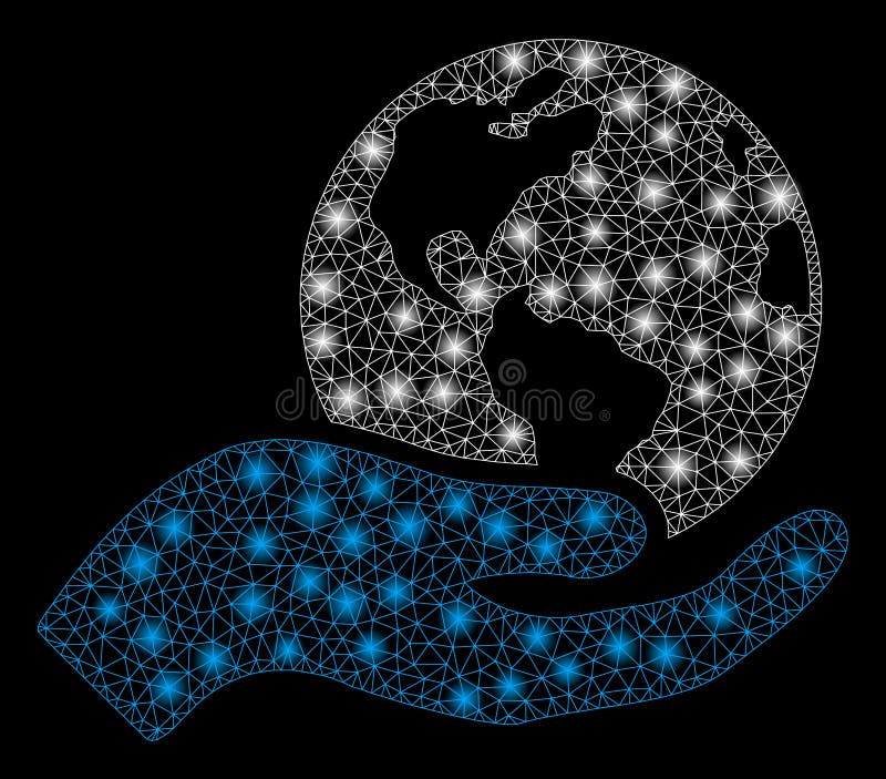 Bright Mesh Wire Frame Earth Care with Flash Spots Stock Vector ...