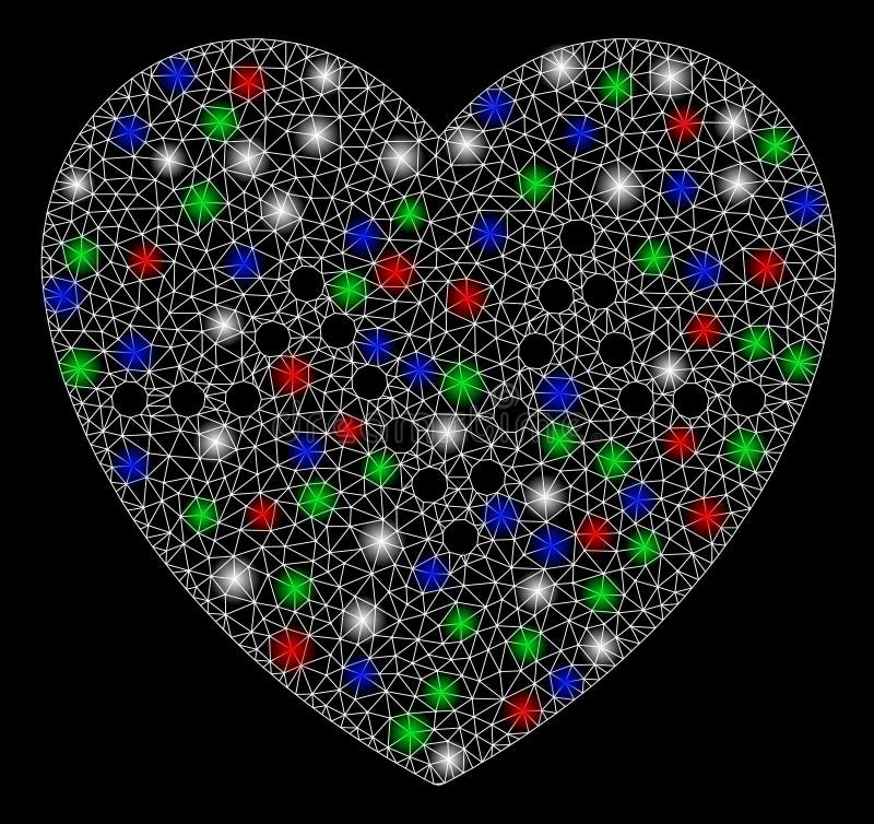 Bright Mesh Wire Frame Heart Pulse with Flash Spots Stock Vector ...
