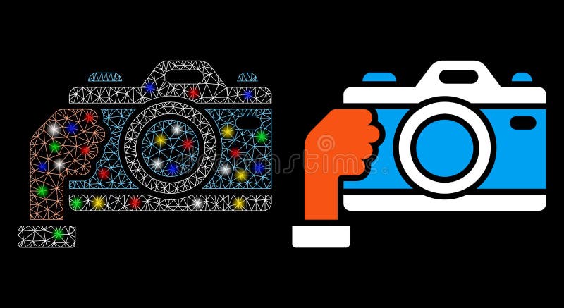 Bright Mesh Wire Frame Hold Camera Icon with Flare Spots Stock Vector ...