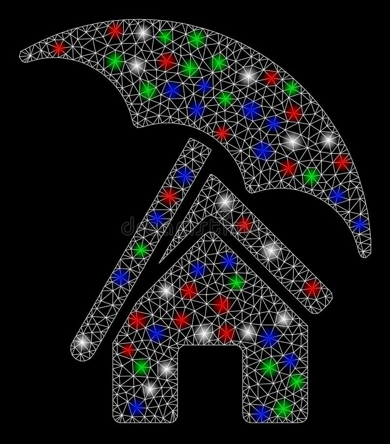 Bright Mesh Wire Frame Home Under Umbrella with Light Spots Stock ...