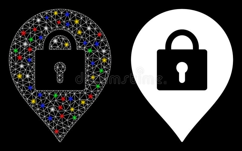 Bright Mesh Wire Frame Locker Marker Icon with Flare Spots Stock Vector ...