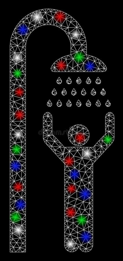 Bright Mesh Wire Frame Man Under Shower with Light Spots Stock Vector ...