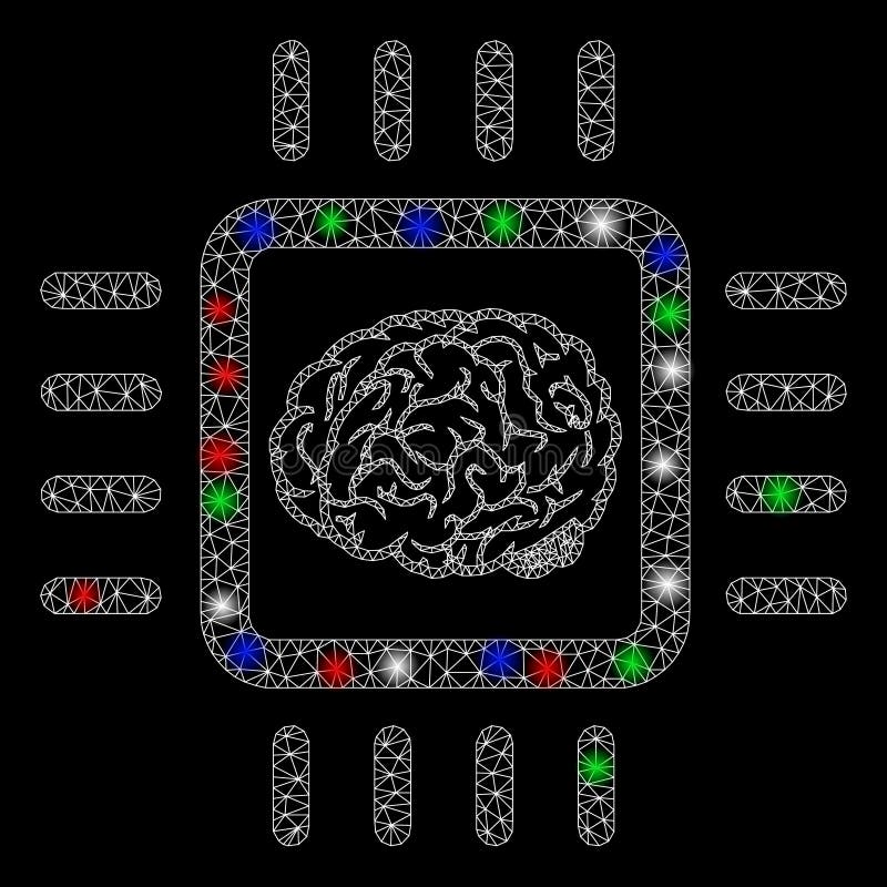 Bright Mesh Wire Frame Neural Chip with Light Spots Stock Illustration ...