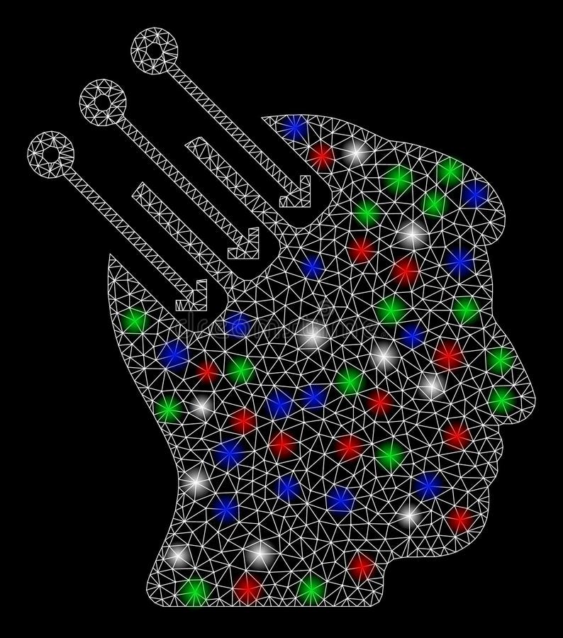 Bright Mesh Wire Frame Neuro Interface with Light Spots Stock Vector ...