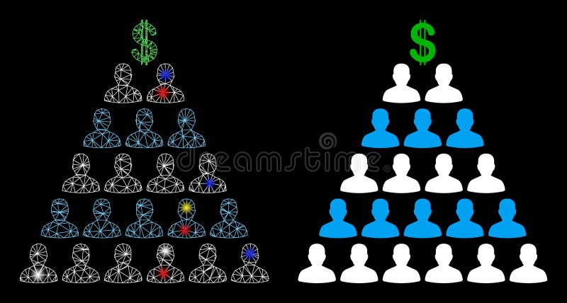 Bright Mesh Wire Frame Ponzi Pyramid Scheme Icon with Flash Spots Stock ...