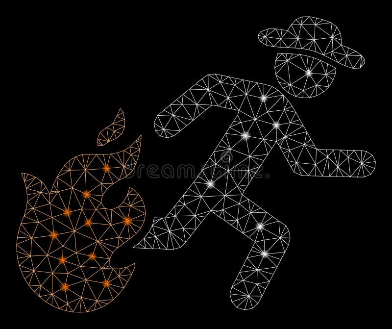 Bright Mesh Wire Frame Running Man from Fire with Light Spots Stock ...