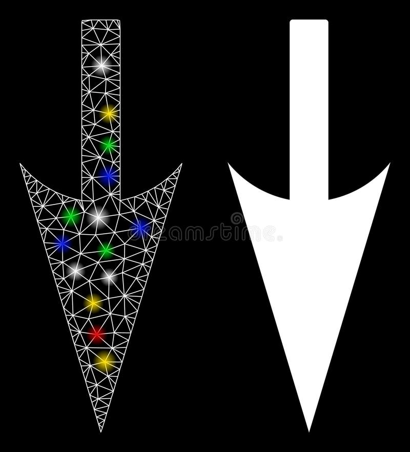 Bright Mesh Wire Frame Sharp Down Arrow Icon with Flare Spots Stock ... Bright Mesh Wire Frame Sharp Down Arrow Icon with Flare Spots Stock ...
