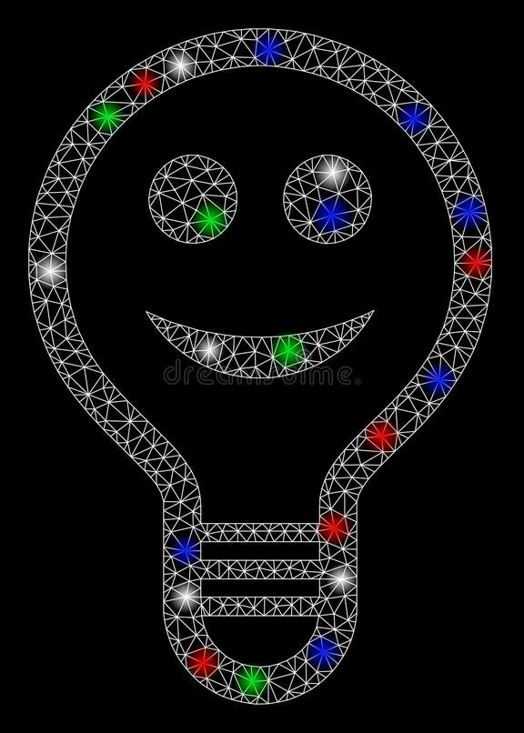 Bright Mesh Wire Frame Smile Bulb with Light Spots Stock Vector ...