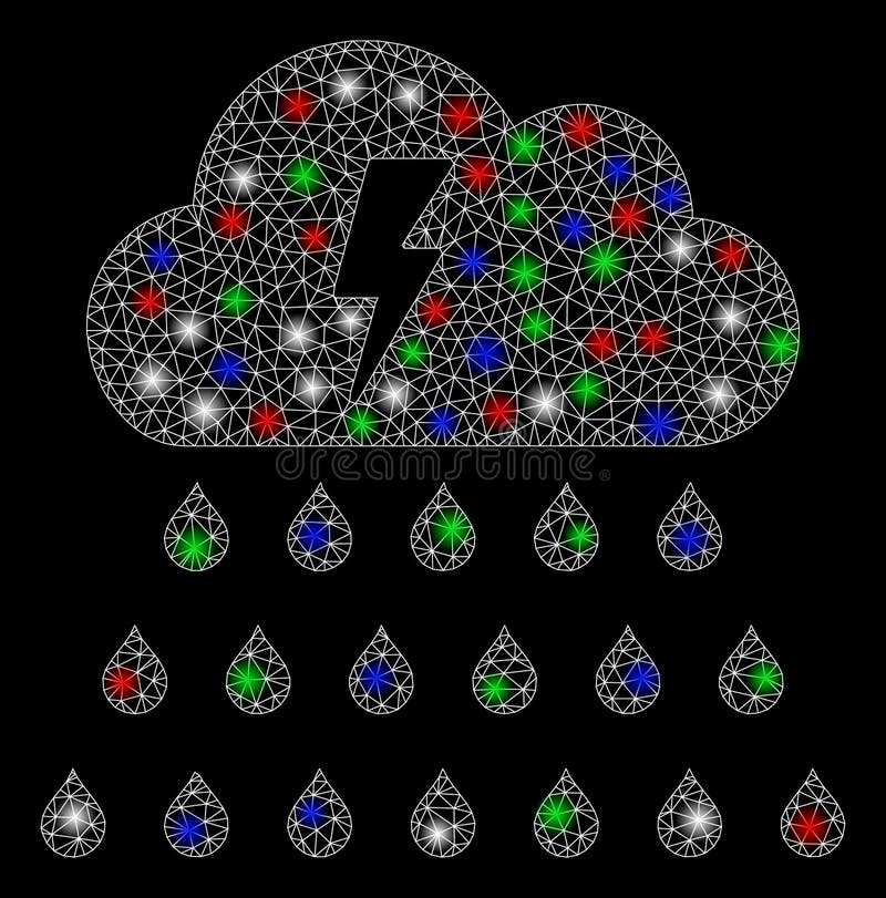 Bright Mesh Wire Frame Thunderstorm Rain Cloud with Flash Spots Stock ...