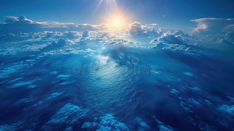 Bright Midday Sun with Clouds. Sky Blue Space with Clouds and the Sun ...