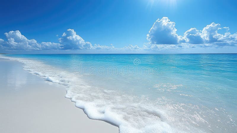 Bright Midday Sunlight Illuminating a Clear Blue Ocean and White Sandy ...