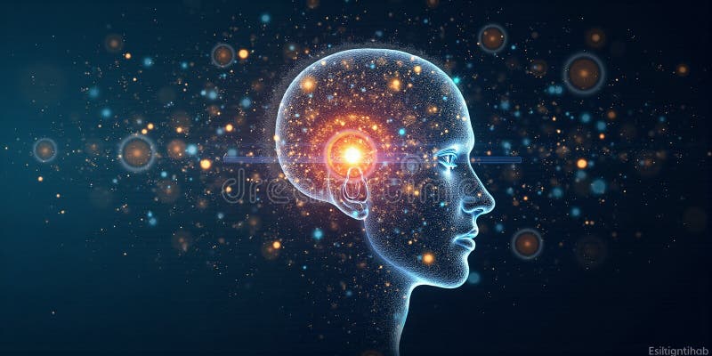 Bright Mind: AI Head with Futuristic Brain Activity Stock Illustration ...