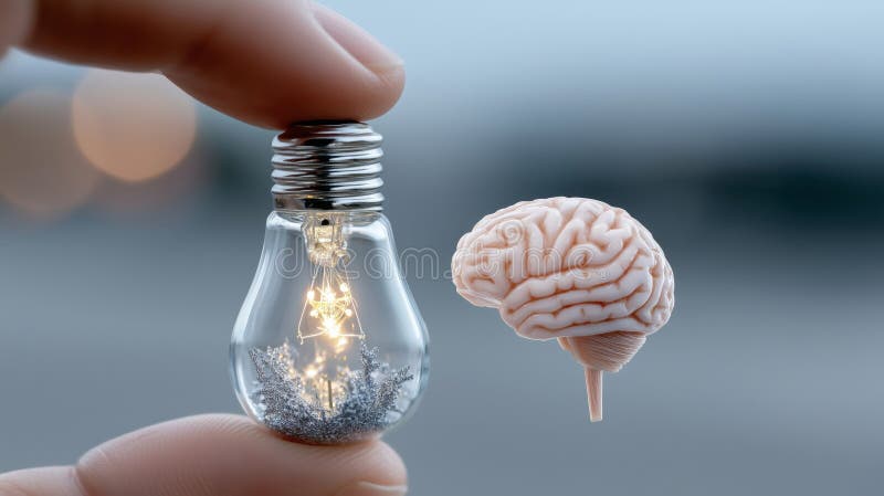 Bright Mind with Lightbulb Spark Stock Illustration - Illustration of ...