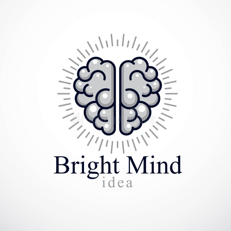 Bright Mind Vector Logo or Icon with Human Anatomical Brain. Stock ...