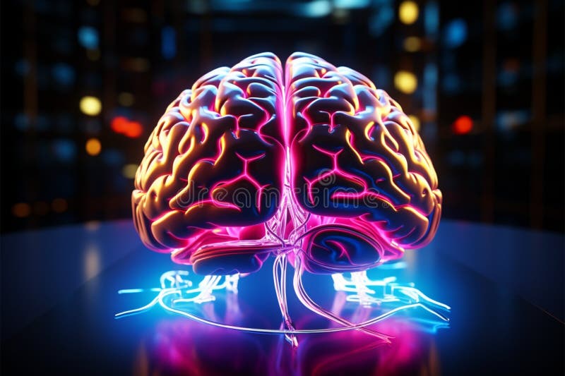 Bright Mindscape Neon Brain Head in Vaporwave Synthwave Retrowave Style ...