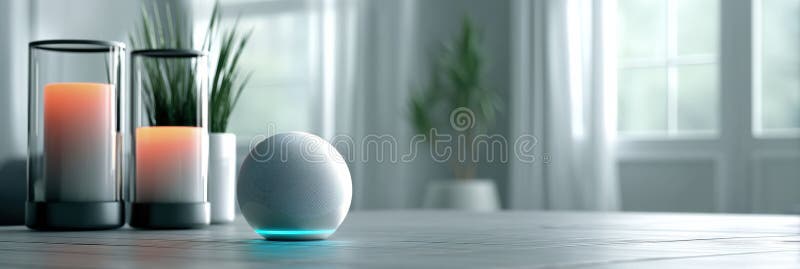 Bright Minimal Room Features a Voice Assistant Device beside Lit ...