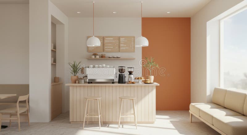 Bright Minimalist Coffee Shop Interior Design Stock Illustration ...