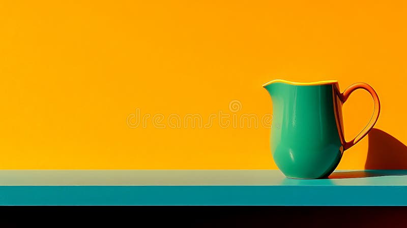 Bright Minimalist Composition Orange Background Teal Pitcher Casting ...