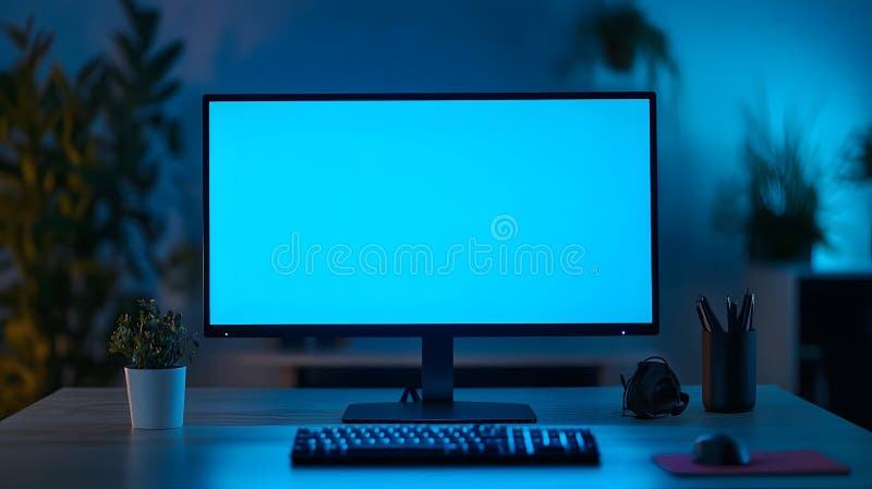 A Bright and Minimalist Computer Setup Featuring a Blank Screen and ...