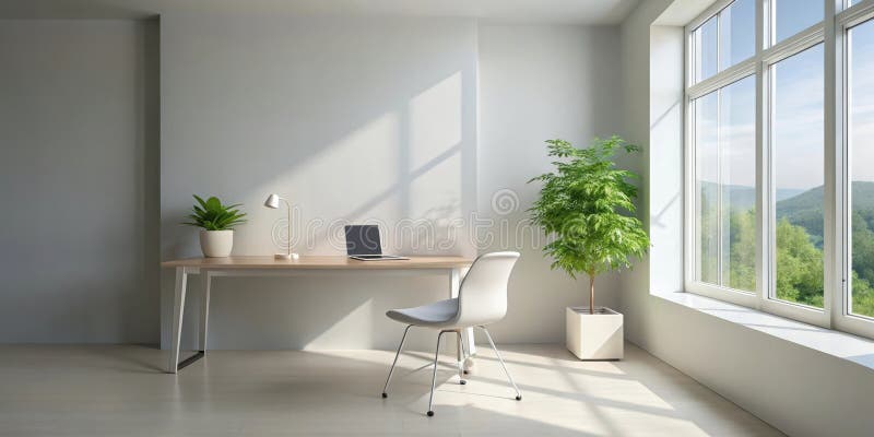 Bright Minimalist Home Office Workspace with Natural Light. Generative ...
