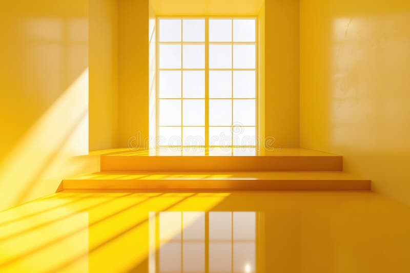 Sunlit Empty Room Interior Design Minimalist Warm Yellow Walls Bright ...