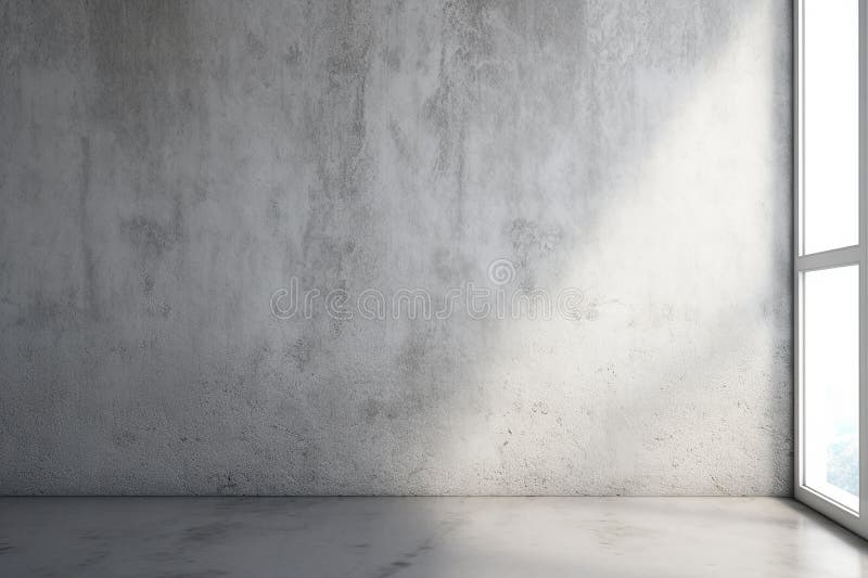 A Bright Minimalist Interior with Textured Concrete Wall and Window ...