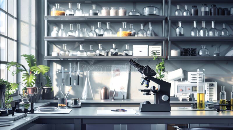 A Bright and Minimalist Laboratory Showcases a Black Microscope on a ...