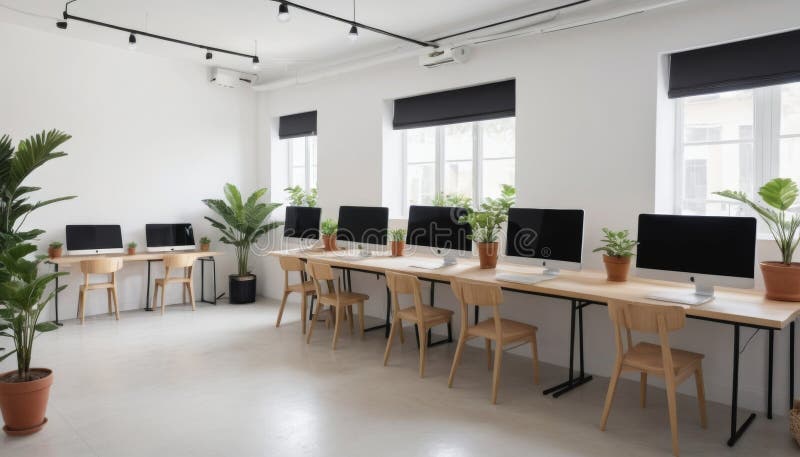 Modern Minimalist Office Workspace with Plants and Computers AI ...