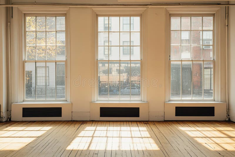 Bright Minimalist Room with Large Windows and Sunlight Stock Image ...