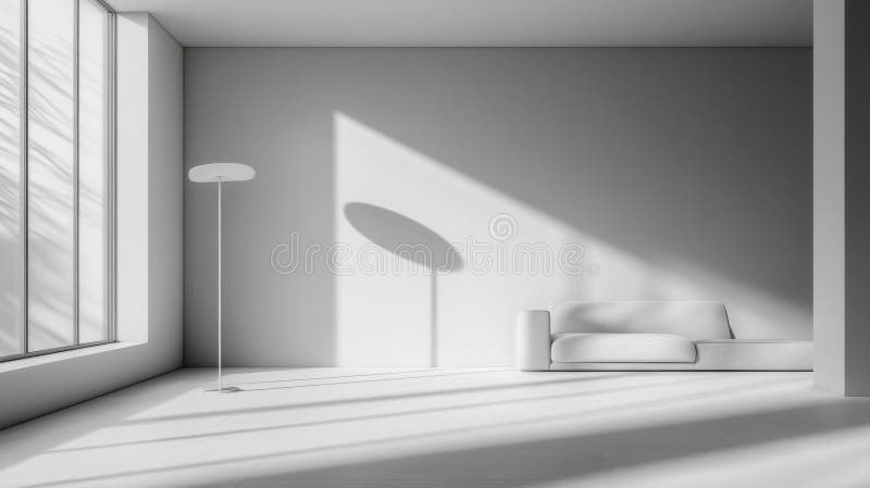 Bright Minimalist White Room Interior with Sunlight Stock Illustration ...