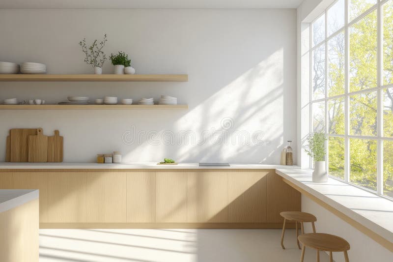 A Bright, Minimalistic Kitchen with Natural Light and Wooden Elements ...