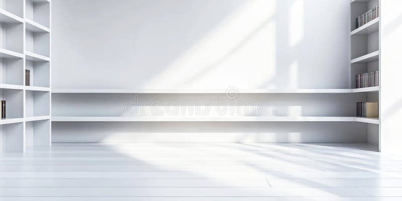 Bright and Minimalistic White Shelves on a Plain Wall Create a Calming ...