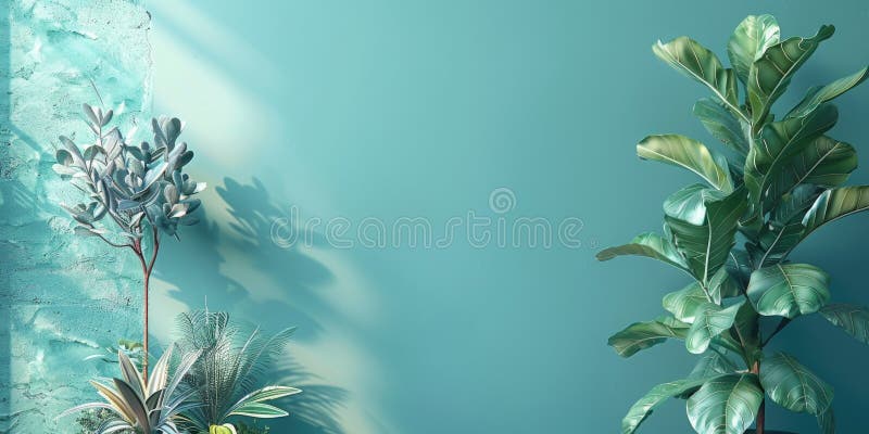 Bright Mint Green Background Featuring Lush Green Plants Enhancing a ...